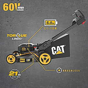 Cat DG670 60V 21” Cordless Lawn Mower 3-In-1 Cutting Modes, Brushless Battery Lawn Mower with TorqLogic, Easy-Adapt Walk-Behind Push Lawn Mower – Battery & Charger Included