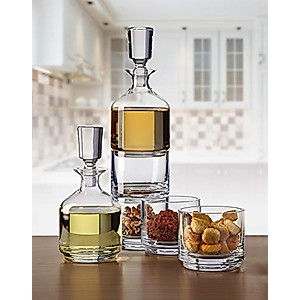 Godinger Stackable Whiskey Decanter and Whisky Glasses 3 pc set, for Liquor Scotch Bourbon or Wine