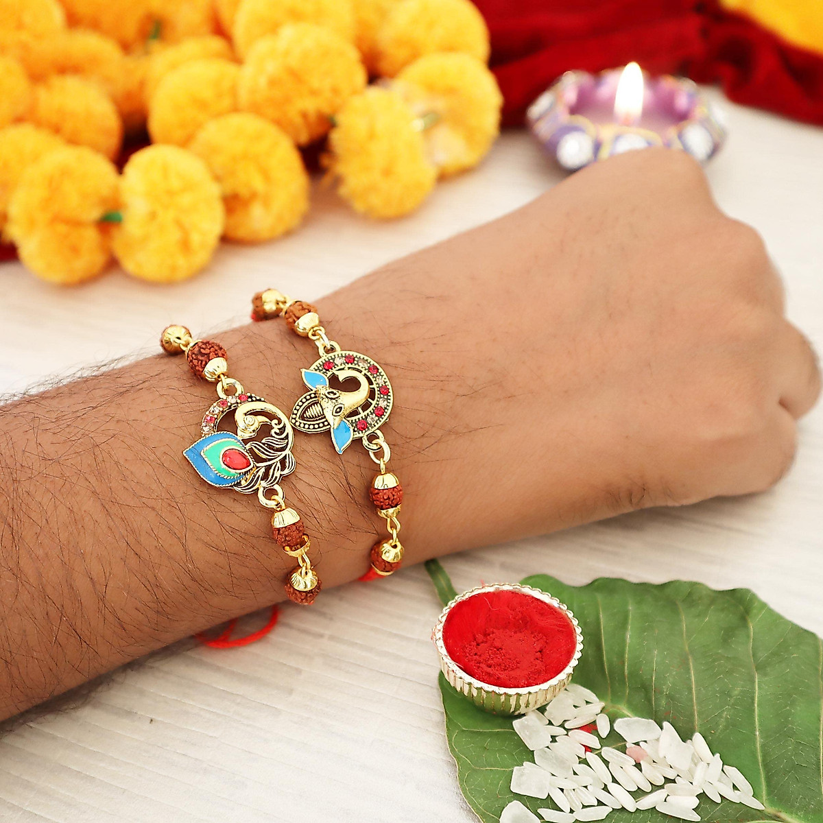 TIED RIBBONS Set of 2 Bhai Dooj Rakhi for Brother with Gift Set | Rakhi for Bhaiya | Mini Card | Tikka Bhai Dooj - Raksha bandhan Rakhi Bracelet for Brother Rakhi 2 Set | Bhai Dooj Roli Rakhi Thread