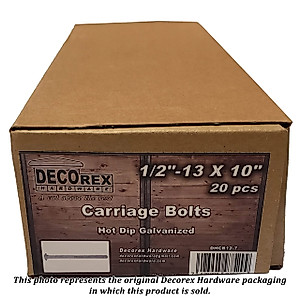 1/2" - 13 x 10 Carriage Bolt | Round Head| Hot Dip Galvanized | 20pcs Box