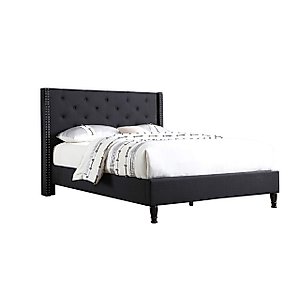 Home Life Linen Upholstered Platform Bed - Cloth Platform Bed with 51” Tall Headboard - Durable Wooden Slat Design - Easy To Assemble - Mattress Support - No Box Spring Needed - Full Size, Black