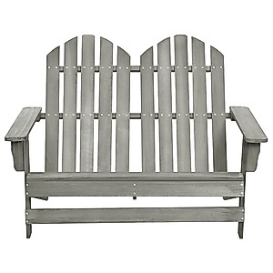 Tidyard 2-Seater Patio Adirondack Chair Solid Wood Fir Gray Outdoor Fire Pit Chair Wooden Garden Armchair for Porch Pool Lawn Deck Backyard Balcony Outdoor