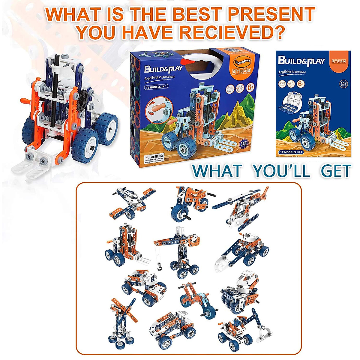 Building Toys Kits 152 Piece STEM Toys Erector Set for Boys Creative Construction Engineering Fun Educational Building Blocks Set for Boys and Girls Ages 6 7 8 9 10 11 12 Year Old, Best Toy Gift