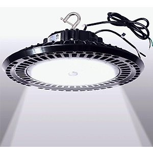 OSTEK 480V UFO LED High Bay Light, 200W 5000K Durable High Bay LED Shop Light 32000LM 0-10V Dimmable, 5ft Cord US Hook, Factory Warehouse Workshop Light, IP65 Waterproof- ETL&DLC Certified