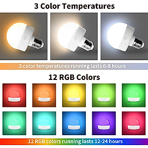 HISTAR Rechargeable Light Bulbs for Sconce and Lamp with Remote, RGB, Timer, Dimmable, E26 Battery Operated Light Bulb, 3 Color Temperature, 2Pack