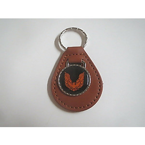 FIREBIRD OR TRANS-AM ORANGE BIRD LOGO LEATHER KEYCHAIN - BROWN