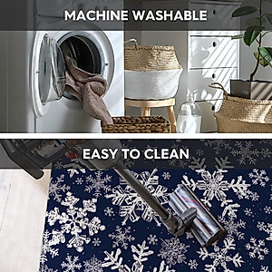 Artoid Mode Navy Blue Snowflakes Christmas Area Rug, Xmas Winter Home Decor Low-Profile Washable Area Rugs for Entryway Bedroom Living Room Laundry Room Indoor 5x7 Feet