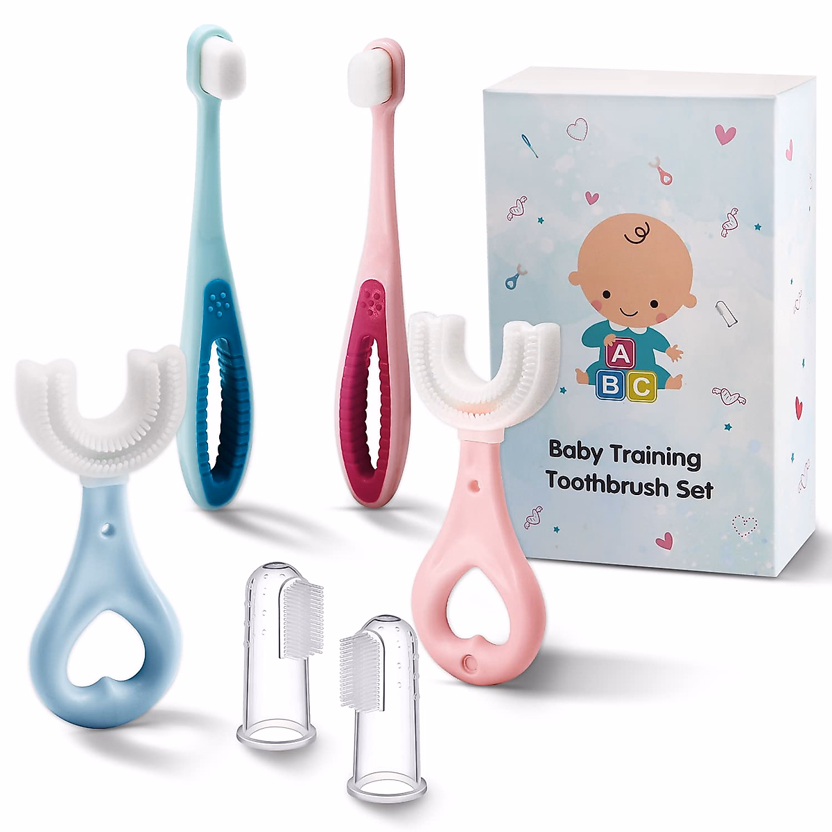 6 in 1 Baby Training Toothbrush Set - Infant to Toddler Toothbrush Oral Care Toothbrush - Food Grade Silicone,Extra Soft Bristles,Perfect for 6+,12+,24+ Months