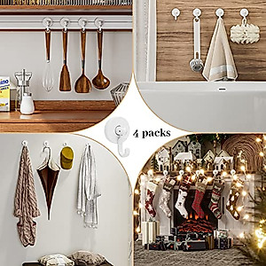 Dacall Adhesive Towel Hooks for Hanging, Self Stick Bathroom Hooks 8 Packs, 540 Degree Rotation Holder, Heavy Duty Ceiling Hooks for Plants Towel Coat Hat Key Kitchen Hanging, Removable, White