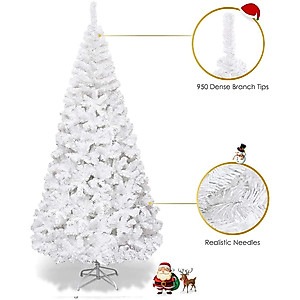 Goplus 6ft Artificial Christmas Tree Xmas Pine Tree with Solid Metal Legs Perfect for Indoor and Outdoor Holiday Decoration, White