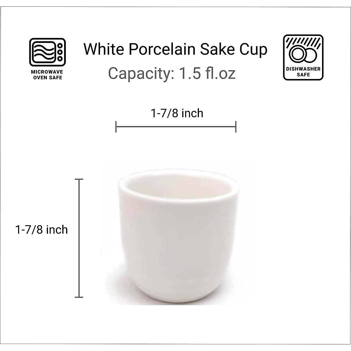 JapanBargain 2724, Sake Cups Set Japanese Porcelain Wine Saki Cup Small Tea Cup Microwave and Dishwasher Safe, White Color, 12 Cups