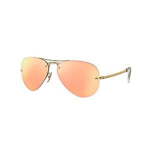 Ray-Ban RB3449 Aviator Sunglasses, Gold/Light Brown Mirrored Pink, 59 mm