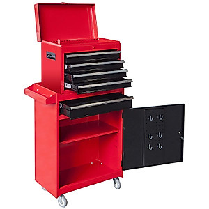 Wolf Rolling Garage Workshop Tool Organizer: Detachable 4 Drawer Tool Chest with Large Storage Cabinet and Adjustable Shelf, Red/Black (WF1204R-RB)