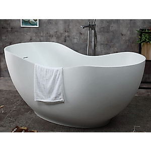 ALFI brand AB9949 66" White Solid Surface Smooth Resin Soaking Bathtub, 65.75" L x 31.5" W x 28.5" H
