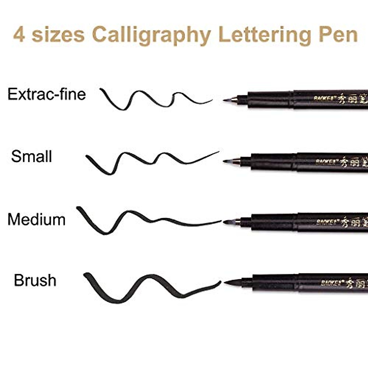 Alycoco Refill Hand Lettering Pens, 4 Size Black Ink Calligraphy Pen Brush Lettering Pens Markers for Beginners Writing, Card Making, Signature, Illustration, Design, Art Drawing