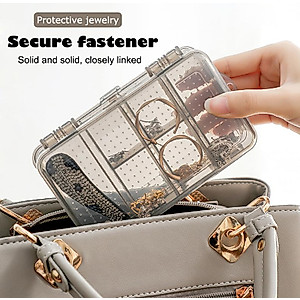 AKOAK 1 Pack Double Compartment Portable Jewelry Box Plastic Transparent Earrings Storage Box 10 Grid Mini Storage Box (Transparent black)