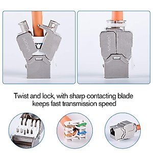 10 Pcs Cat7 Keystone Jack, Cat7 RJ45 FTP Tool-Less Type Zinc Alloy Module Shielded Keystone Jack Adapter 10 Gigabit Modular Jack