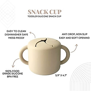 Jollytot | Silicone Snack Cup | Travel Snack Cup for Toddler and Baby | No Spill Food Container for Kids | Spill Proof Cup | Dishwasher Safe Snack Container | Snack Keeper | Modern Snack Cup | (Khaki)