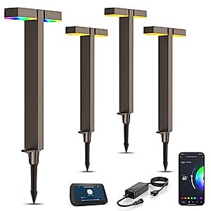 XMCOSY+ Low Voltage Landscape Lights, 400LM Smart Outdoor Lights with APP Control, LED RGBW Landscape Lighting, Works with Alexa, 12V 8W Outdoor Landscape Path Lights for Yard Garden Walkway, 4 Pack