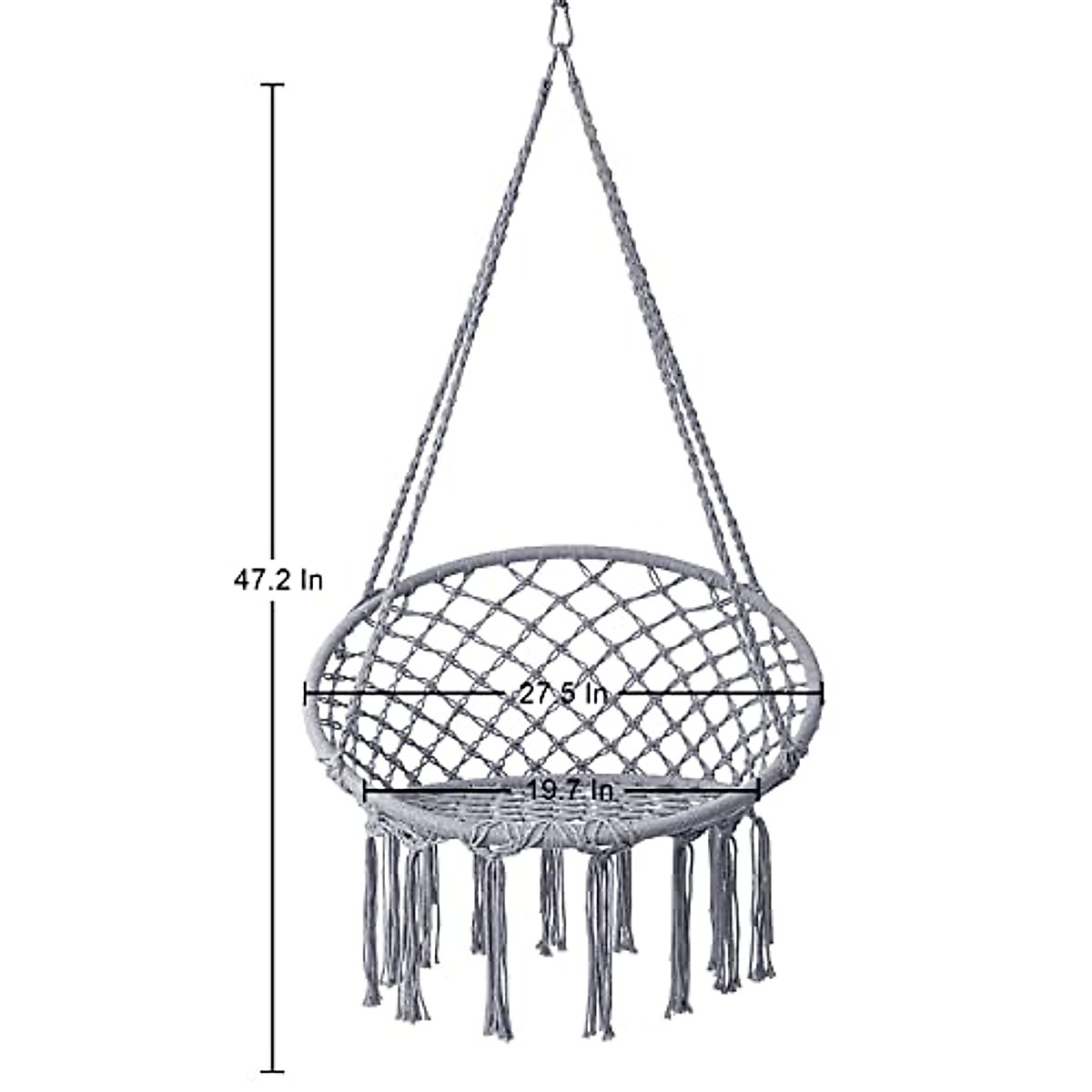 HBlife Hammock Chair, Hanging Swing with Macrame, Max 330 Lbs, Grey Hanging Cotton Rope Chair for Indoor, Outdoor, Bedroom, Patio, Yard, Deck, Garden and Porch, for Child