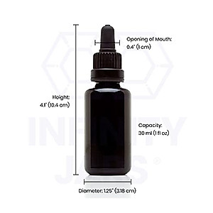 Infinity Jars 30 Ml (1 fl oz) Black Ultraviolet Glass Bottle w/Glass Eye Dropper