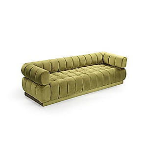 Iconic Home Quebec Sofa Velvet Upholstered Vertical Channel-Quilted Shelter Arm Tufted Design Modern Contemporary, Green