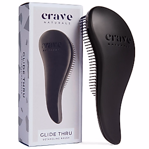 Crave Naturals Glide Thru Detangling Brush, Detangler Brush for Curly, Straight, Wet and Dry Hair for Adults and Kids, Hair Brush and Comb, Hair Accessories for Women, Black