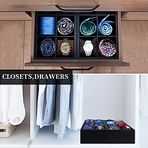 Tie Organizer, 2 Pack Bamboo Tie Rack, 16 Compartments - Drawer Storage Dividers or Wall Mounted Storage Rack for Dressing Room, Bedroom, Men Closets - Storage Ties, Belt, Briefs, Socks