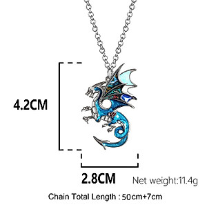 Enamel Alloy Dragon Necklace Fantasy Dinosaur Pendant Fashion Jewelry For Women Girls Zinc Charm Gift (Blue)