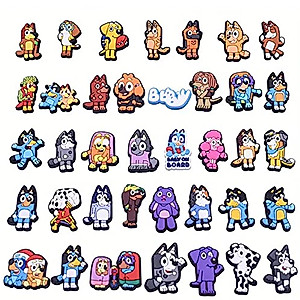 38pcs Blue Dog Cartoon Shoe Charms! Dog Shoe Decoration Charms For Clog Sandals Shoes! Cute Pin Shoe Accessories For Kids Girls Boys Party Favors Birthday Gifts!