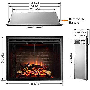 PuraFlame Klaus Electric Fireplace Insert with Fire Crackling Sound, Glass Door and Mesh Screen, 750/1500W, Black, 33 1/16 Inches Wide, 25 9/16 Inches High