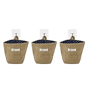 WDONAY Round Storage Bag, Dot Storage Bag, Foldable Hanging Bag, Cotton Linen Material, Blue, 3 Pcs(with Transparent Hook)