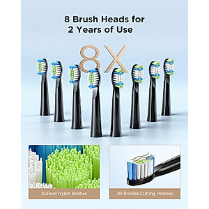 NINICE Sonic Electric Toothbrush for Adults and Kids, Rechargeable Electric Toothbrush with 8 Brush Heads, 5 Modes, Timer, One Charge for 30 Days， Black