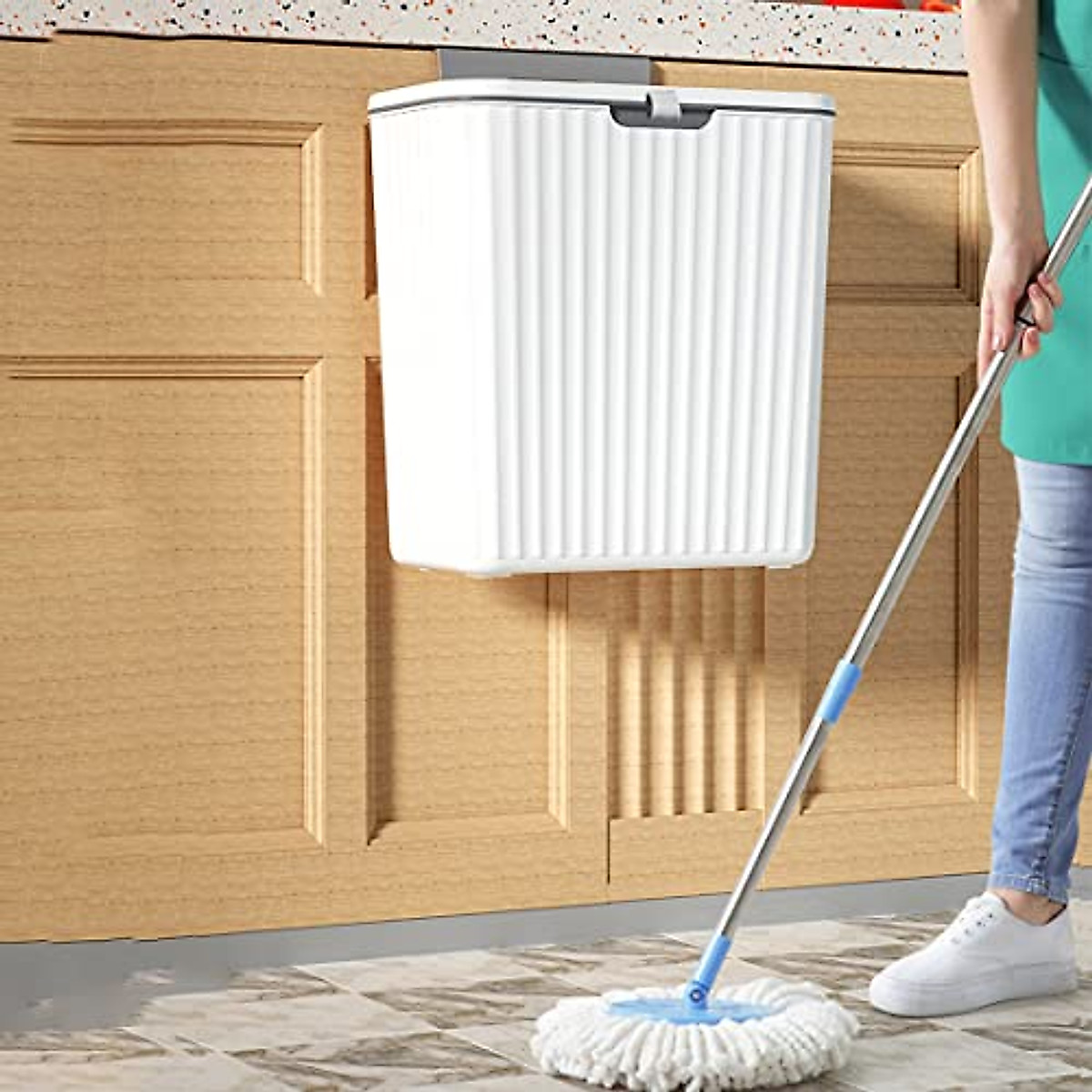 2.4 Gal Hanging Trash Can for Kitchen Cabinet Door with Slide Open Lid, Wall Mounted Plastic Garbage Bin for Kitchen Under Sink, Bathroom, Cupboard, Bedroom, Office, Camping