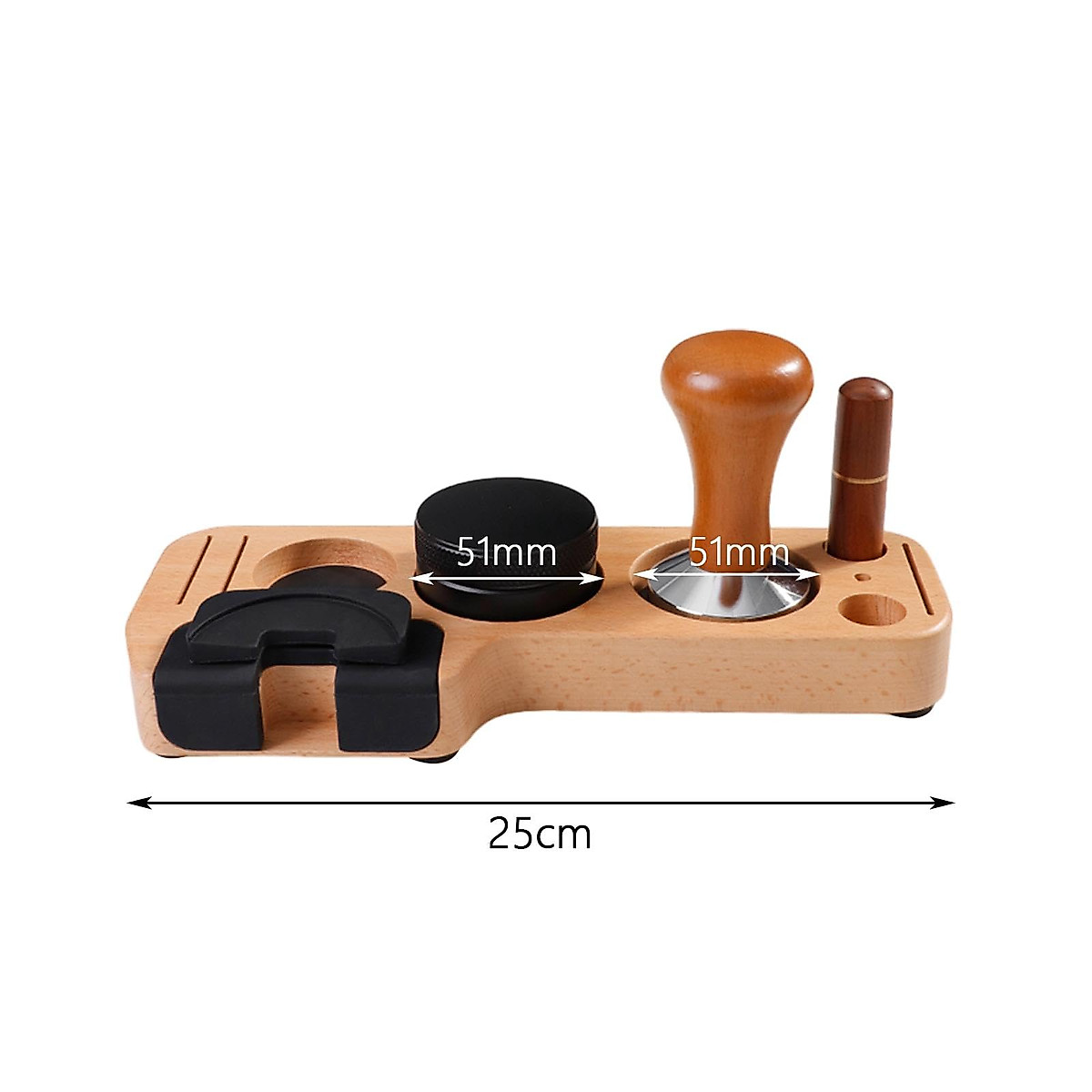 Wood Coffee Filter Tamper Holder Kits Espresso Accessories Kits Universal Anti Slip Espresso Tamper Station for Shop Commercial Cafe Tearoom, Beech 51mm