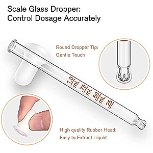 PrettyCare Eye Dropper 4 Pcs, Glass Eye Dropper for 30 ml Essential Oils Bottles Round Tip Measured Medicine Droppers Calibrated 1 ml Capacity
