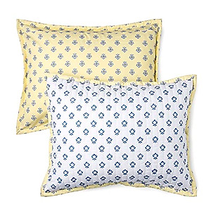 MARTHA STEWART Naomi Yellow Queen Quilt Set - 3 Piece, 100% Cotton Bedspread, Reversible, Cool, Crisp Percale Weave, Soft & Printed Lightweight Quilt, Summer Bedding, 1 Quilt, 2 Pillow Shams