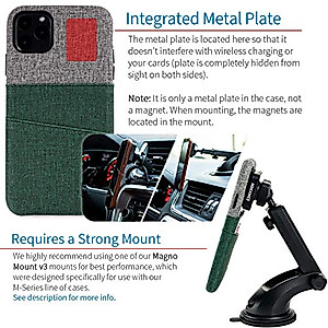 Dockem iPhone 11 Pro Max Wallet Case: Built-in Metal Plate for Magnetic Mounting & 2 Card Slots (6.5" Luxe M2 Synthetic Leather, Green & Grey)