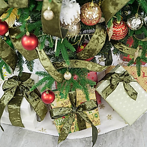 HUIHUANG Olive Green Wired Velvet Ribbon 2-1/2 inch, Green Velvet Wire Ribbon for Christmas Tree, Large Bows, Wreaths, Gift Wrapping, Garland, Home Decor, Crafts-Continuous 10 Yards/Roll