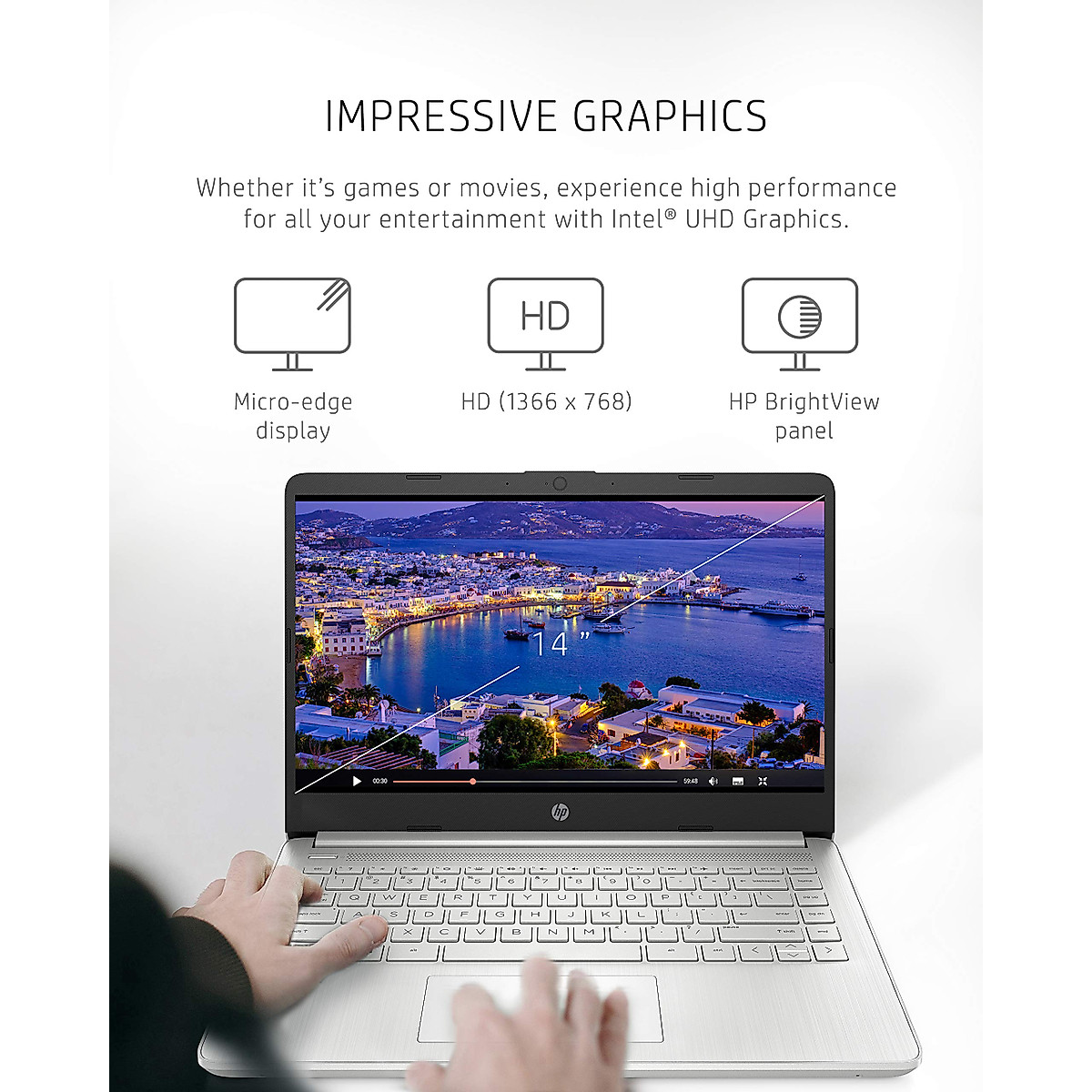 HP 14 Laptop, AMD Athlon Gold 3150U, 4 GB RAM, 128 GB SSD Storage, 14-inch HD Display, Windows 10 in S Mode, Long Battery Life, Webcam with Dual Mics, Thin & Light Design (14-fq0090nr, 2021)