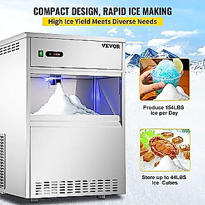 VEVOR Flake Ice Maker, 154lbs/24h Commercial Ice Maker Machine ETL Approved Food Grade Stainless Steel Flake Ice Machine for for Seafood Restaurant Laboratories etc
