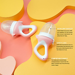 Baby Food Fruit Feeder Pacifier Teething Toys Teether （2Pcak） - Relief Teething Includes All The Sizes Pouches Food Feeder Pacifier 6 Different Silicone Nipple