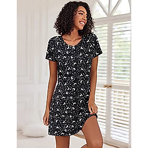 Ekouaer Sleepshirt Women 2 Packs O Neck Nightgown Cute Boyfriend Night Shirt Soft Loose Sleep Dress