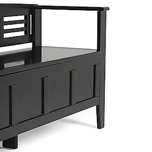 SIMPLIHOME Adams SOLID WOOD 48 Inch Wide Contemporary Entryway Storage Bench with Safety Hinge, Multifunctional Rustic in Black, For the Living Room, Entryway and Family Room