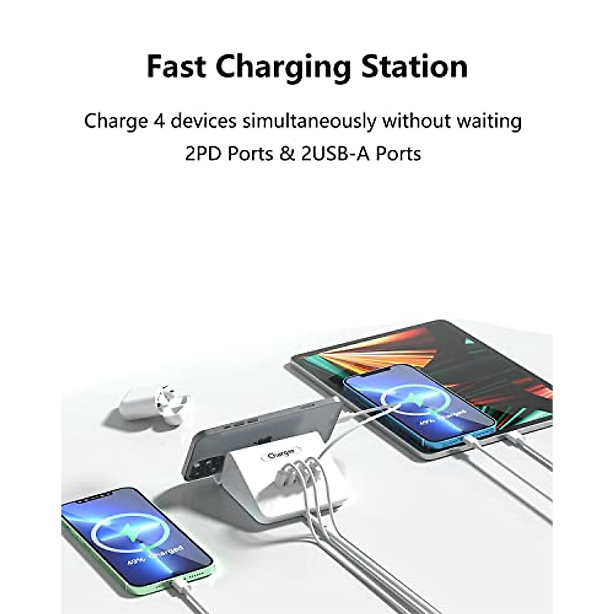 Solopen USB C Charging Station 45W USB C Charger Block with 2 USB C 20W PD Fast Charging Station for Multiple Devices for iPhone 13/12/11, Samsung Galaxy,iPad Pro, Pixel 4/3（White）