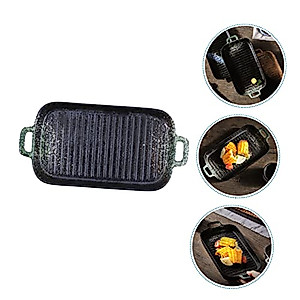 Yardwe 1pc Fire Earth BBQ Plate Cake Tray Outdoor Griddle Grill Square Dish Set Square Baking Tray Camping Pot Roasting Pan Roasting Plate with Handles Household Kitchenware Ceramic Plate