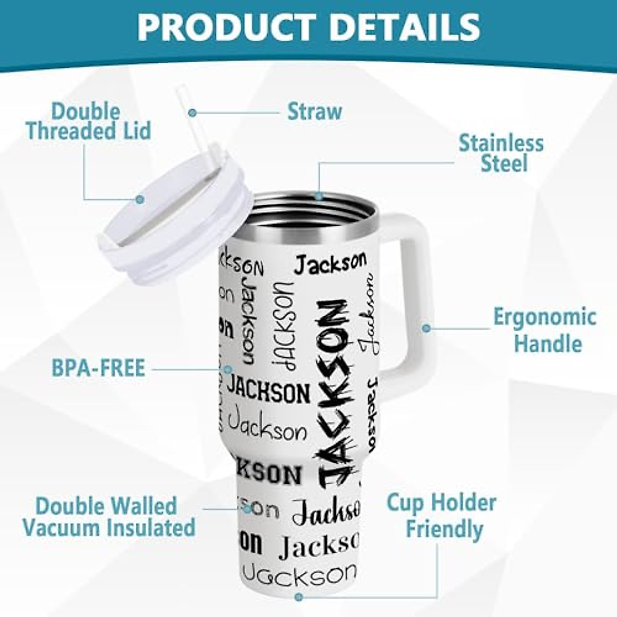 White Smoke Tumbler Handle Lid and Straw Custom Water Bottle Stainless Steel Coffee Travel Tumbler Mug Cup Gifts for Men Women 30oz