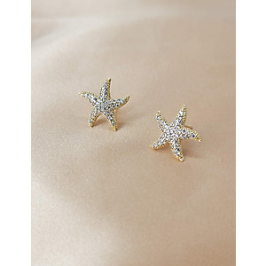 Starfish Stud Earrings for Women - CZ Paved Starfish Stud Earrings - Charm Starfish Earrings Plated in 14k Gold/White Gold