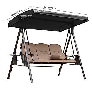 Lwuey Outdoor Patio Swing Canopy Cover, Waterproof Swing Chair Porch Top Sun Shade UV Resistant Awning Glider Windproof Hammock Roof Protection Replacement Yard Garden Poolside Balcony Backyard(black)