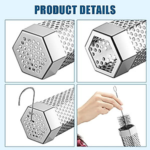 4 Pcs Pellet Smoker Tube 12 Inch Stainless Steel BBQ Wood Pellet Tube for Smoking with Cleaning Brush and 8 S Shape Hooks for Hours of Billowing Cold Hot Smoking for All Grills or Smokers